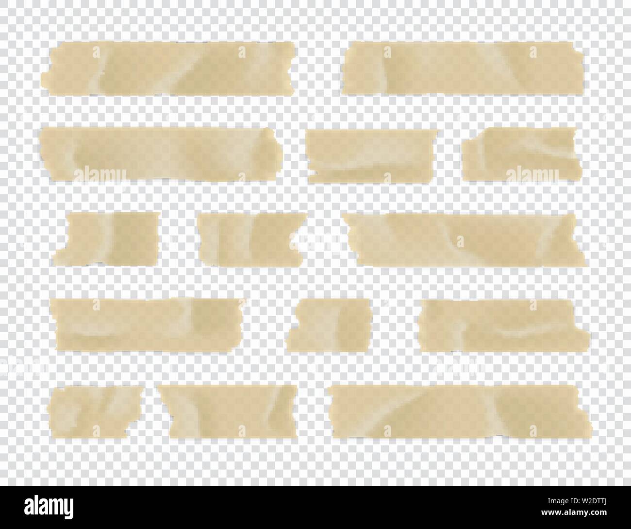 Adhesive tape set. Sticky paper strip isolated on transparent ...