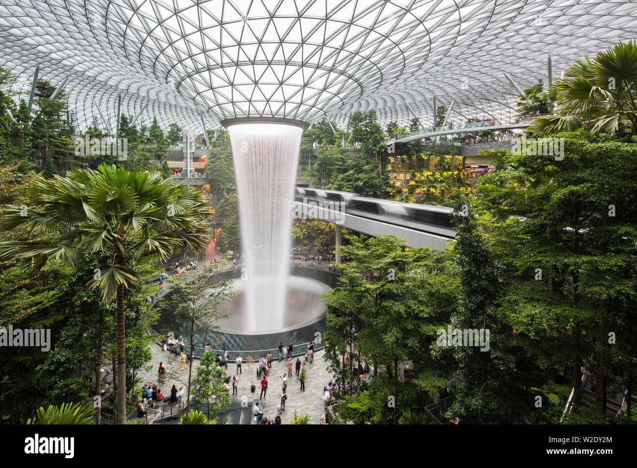 Landscape wide angle view of Jewel Changi Airport main attraction, huge ...