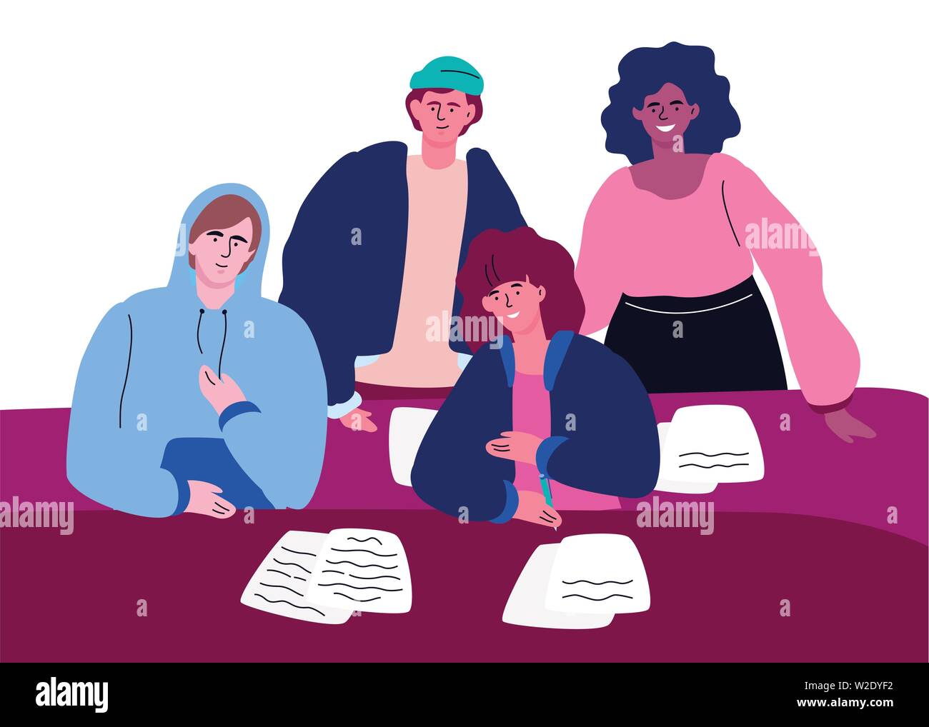 Students on a lesson - colorful flat design style illustration Stock ...