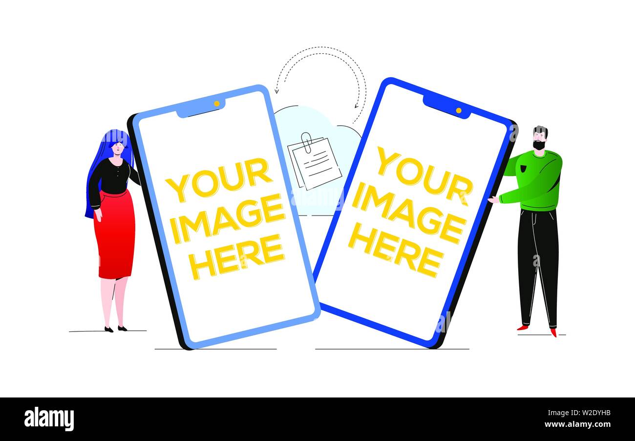 Sync between devices - colorful flat design style illustration Stock ...