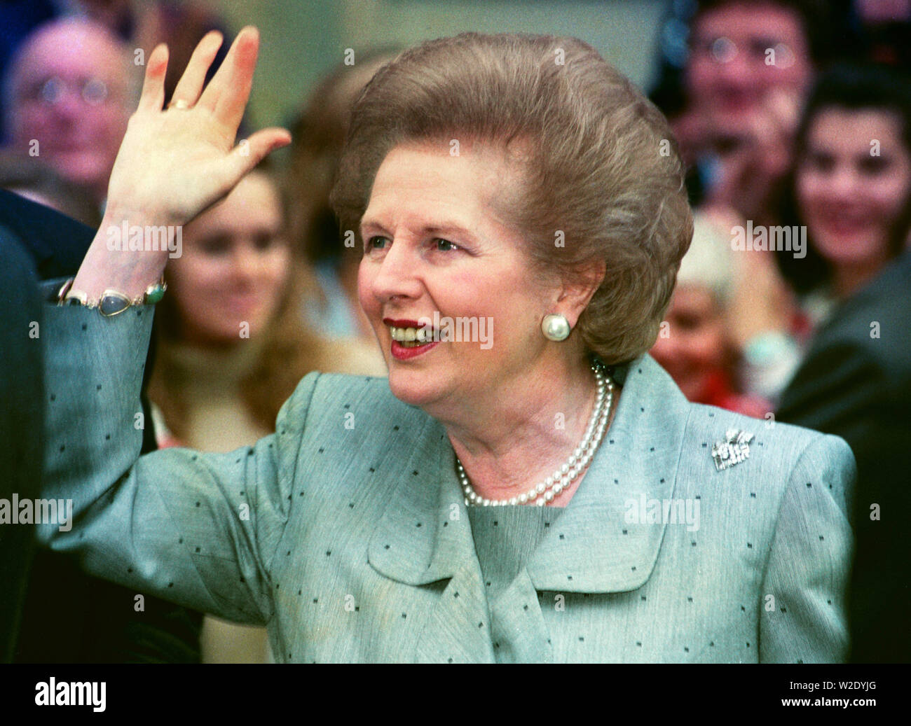 Prime Minister Margaret Thatcher leaving Conservative Central Office ...