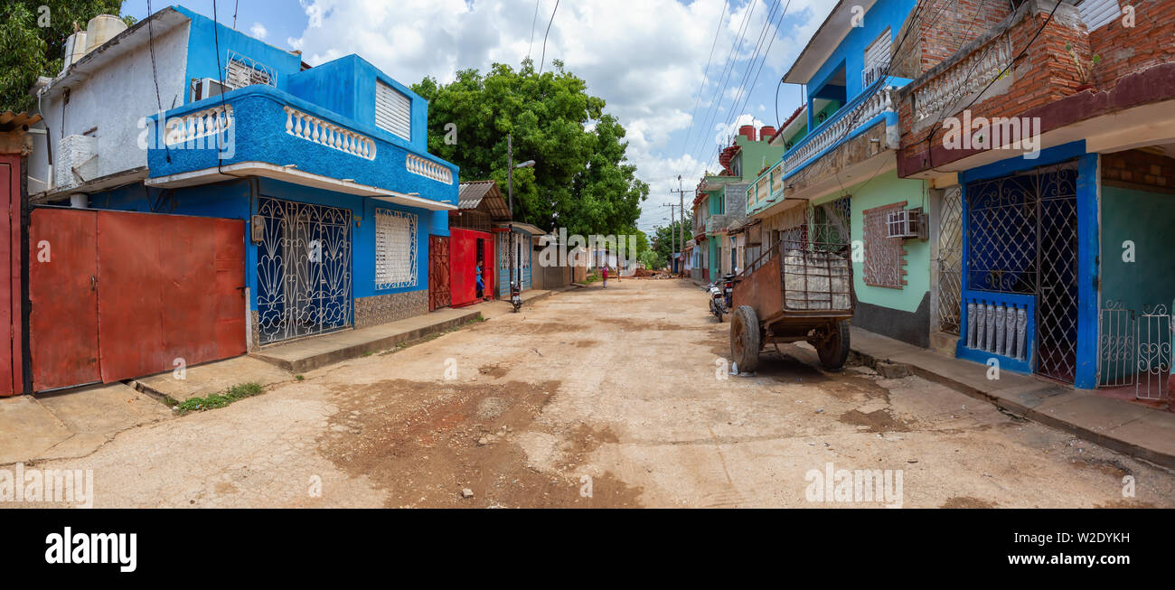 Trinidad, Cuba - June 10, 2019: Panoramic Street View of a small Cuban ...