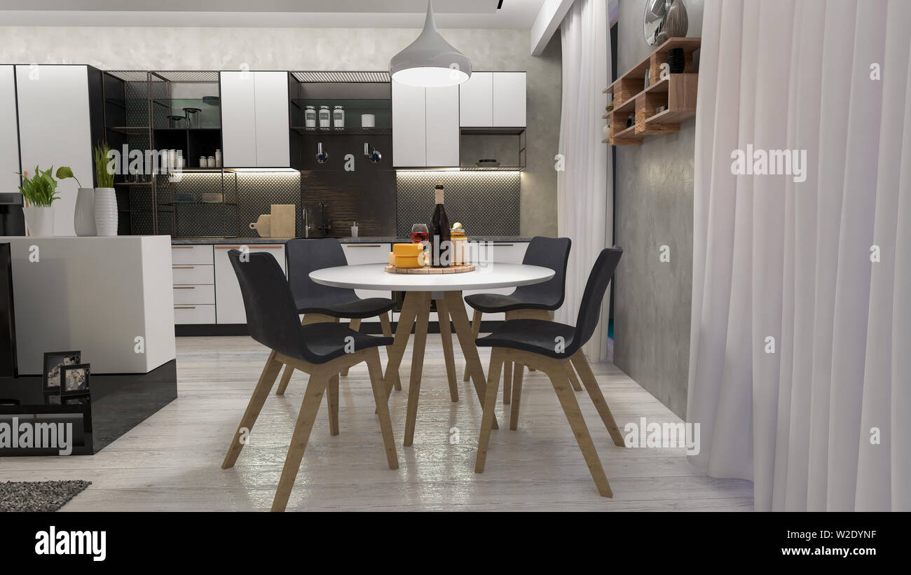 3d render dining table hi-res stock photography and images - Alamy