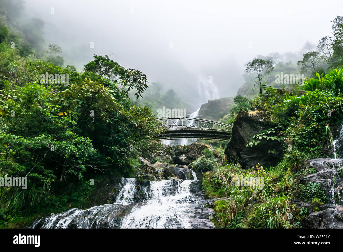 View of the large beautiful waterfall, Silver Waterfall in Sa Pa ...