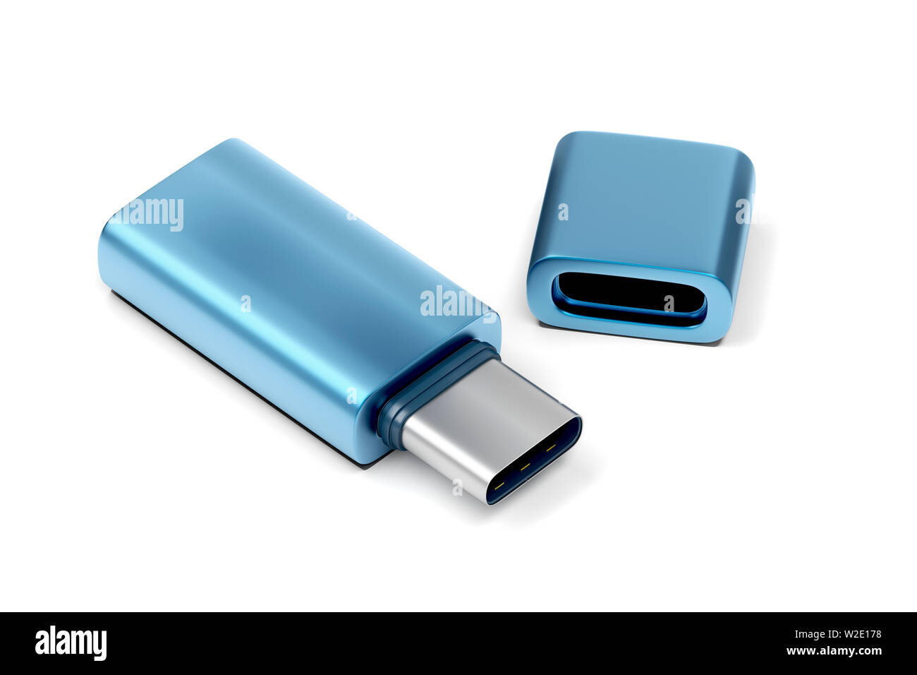 Blue usb type-c flash drive on white background Stock Photo - Alamy