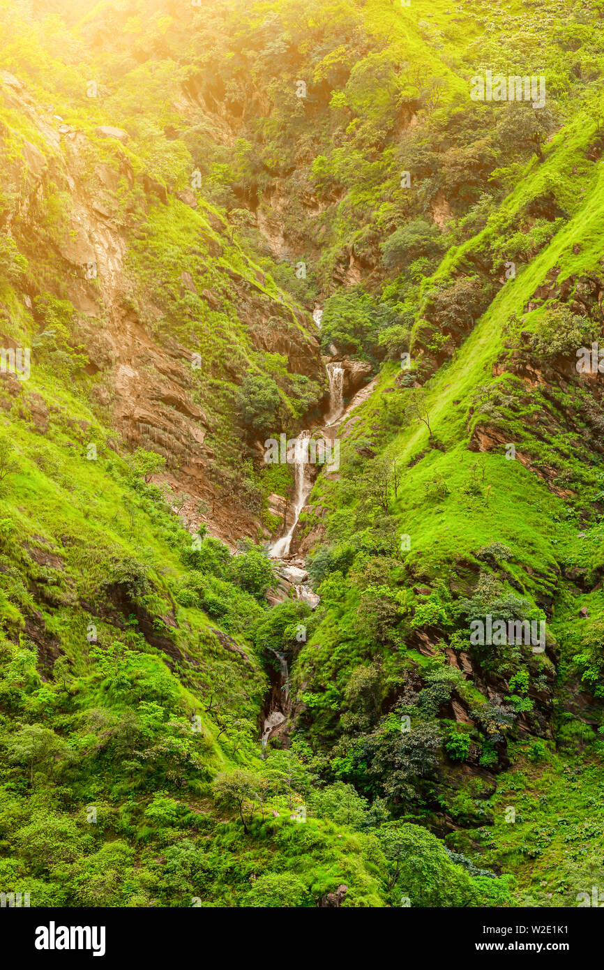 Beautiful river landscape and mountains in Nepal, Annapurna trekking ...
