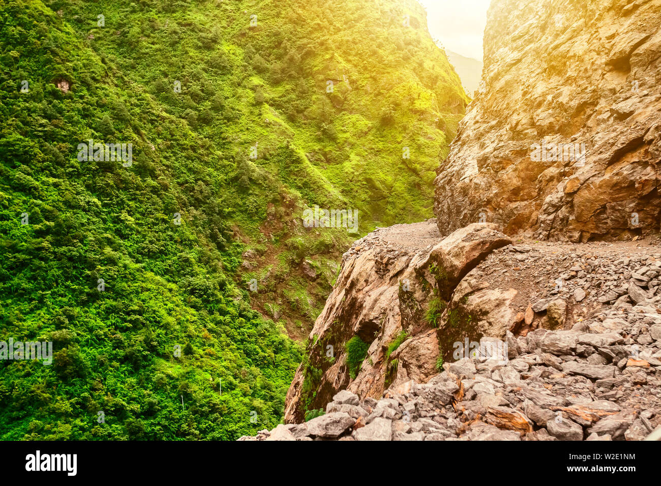 beautiful mountains landscape from stone pathway in Nepal, Annapurna ...