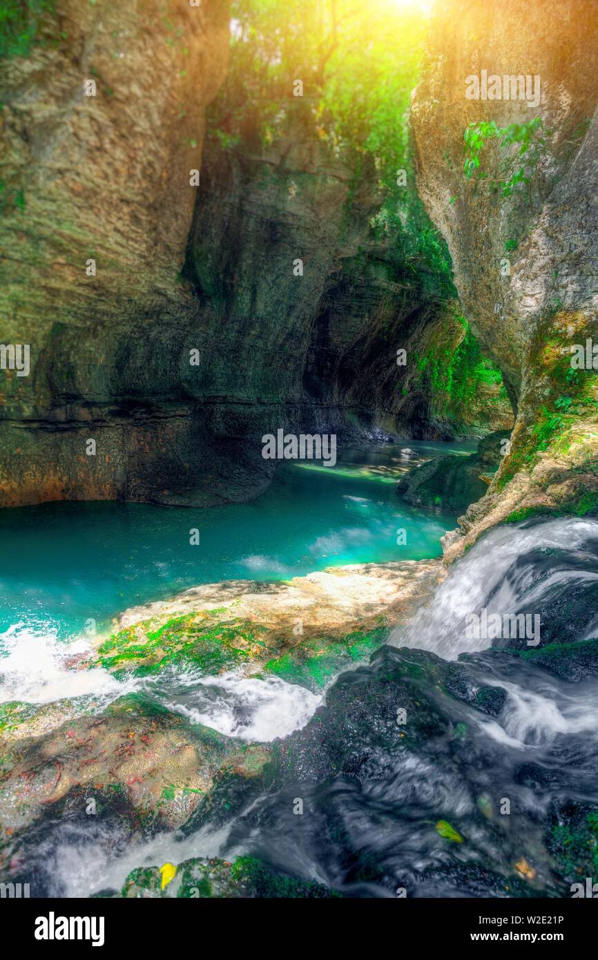 Martvili canyon in Georgia. Beautiful natural canyon with view of the ...