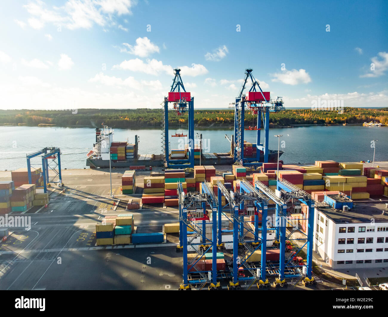 Aerial view of container terminal pier during the containership loading ... Aerial view of container terminal pier during the containership loading ...