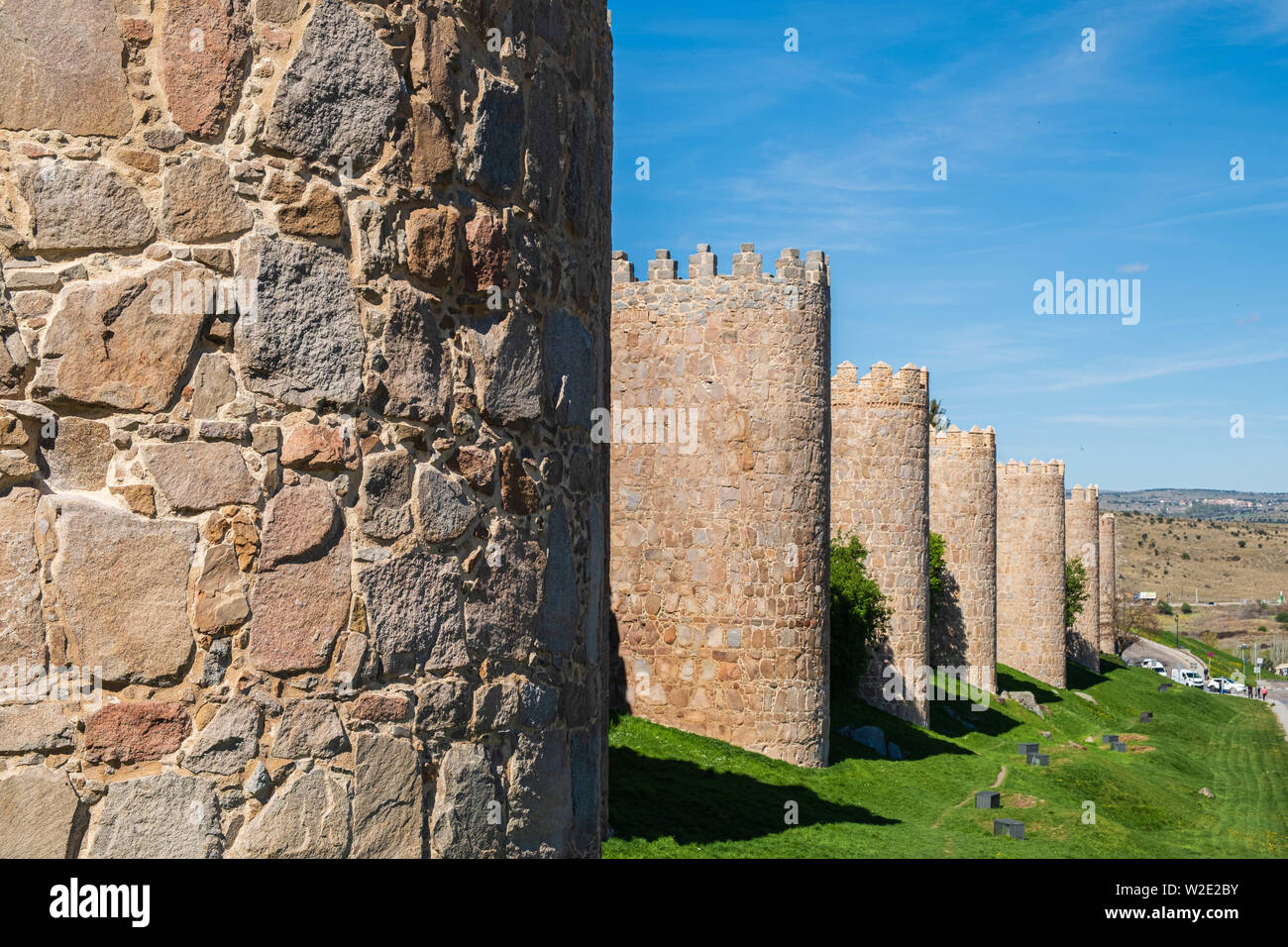 Walls surrounding Spanish city of Avila landscape turrets Stock Photo ...