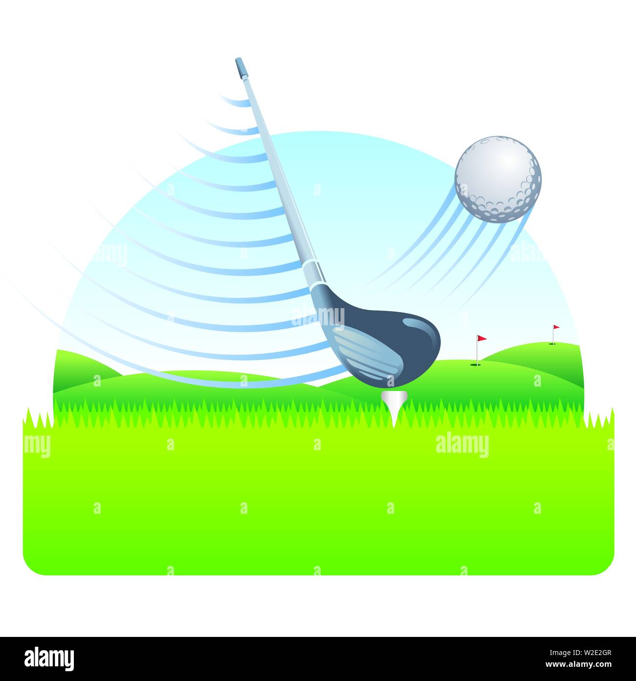 Golf club with speed lines hitting a golf ball with speed lines on a ...