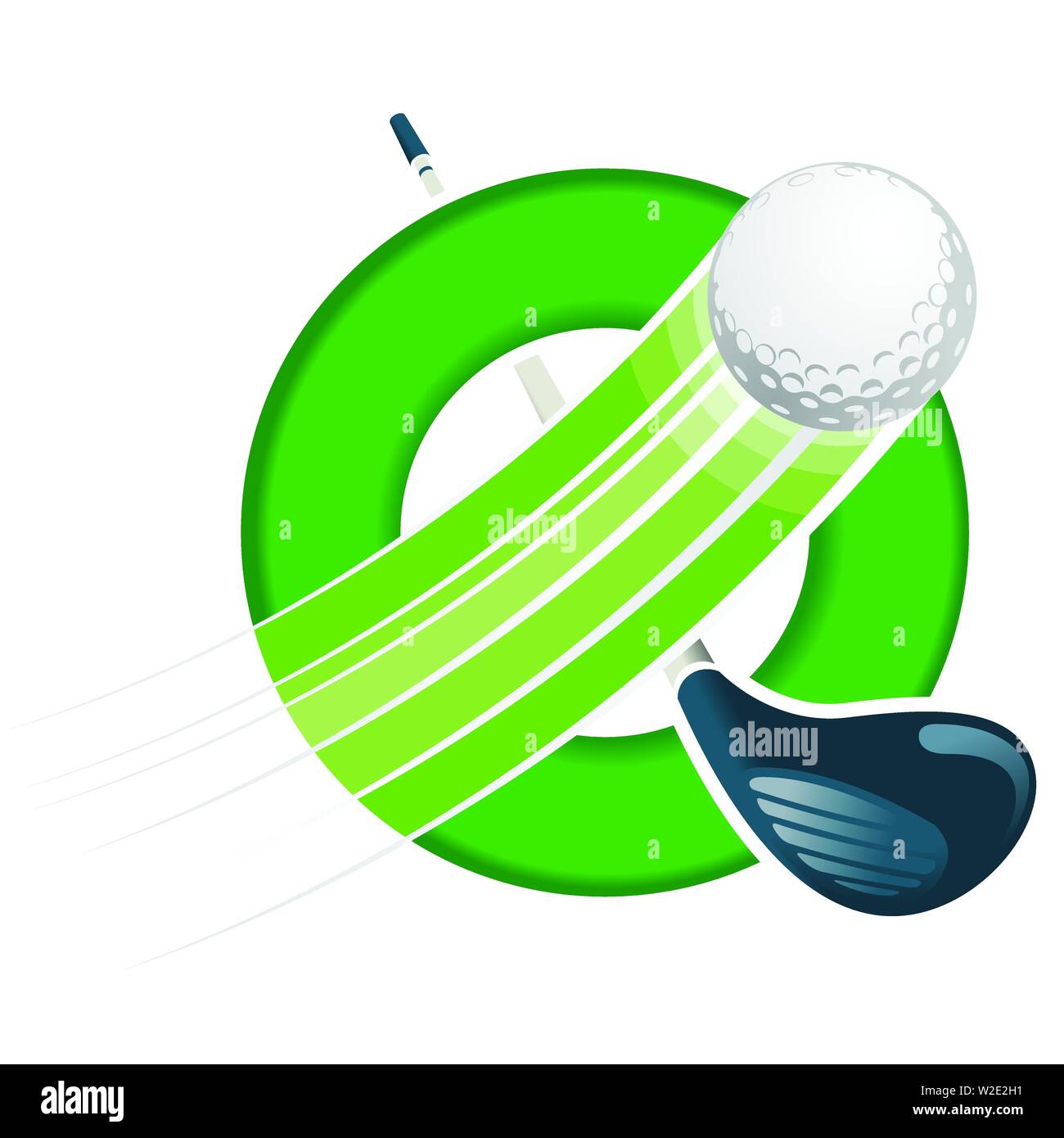 Golf ball flying with speed lines on a green circular hoop with a golf ...