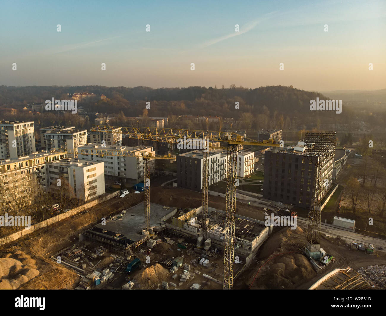 Aerial view of construction site in the city of Vilnius, Lithuania ...