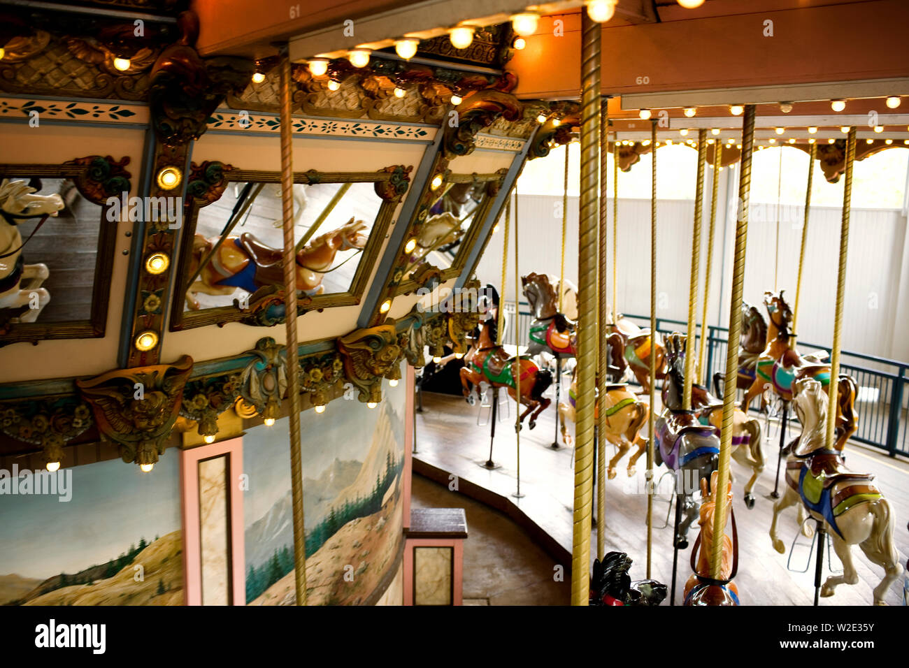 Empty carousel at an amusement park Stock Photo - Alamy