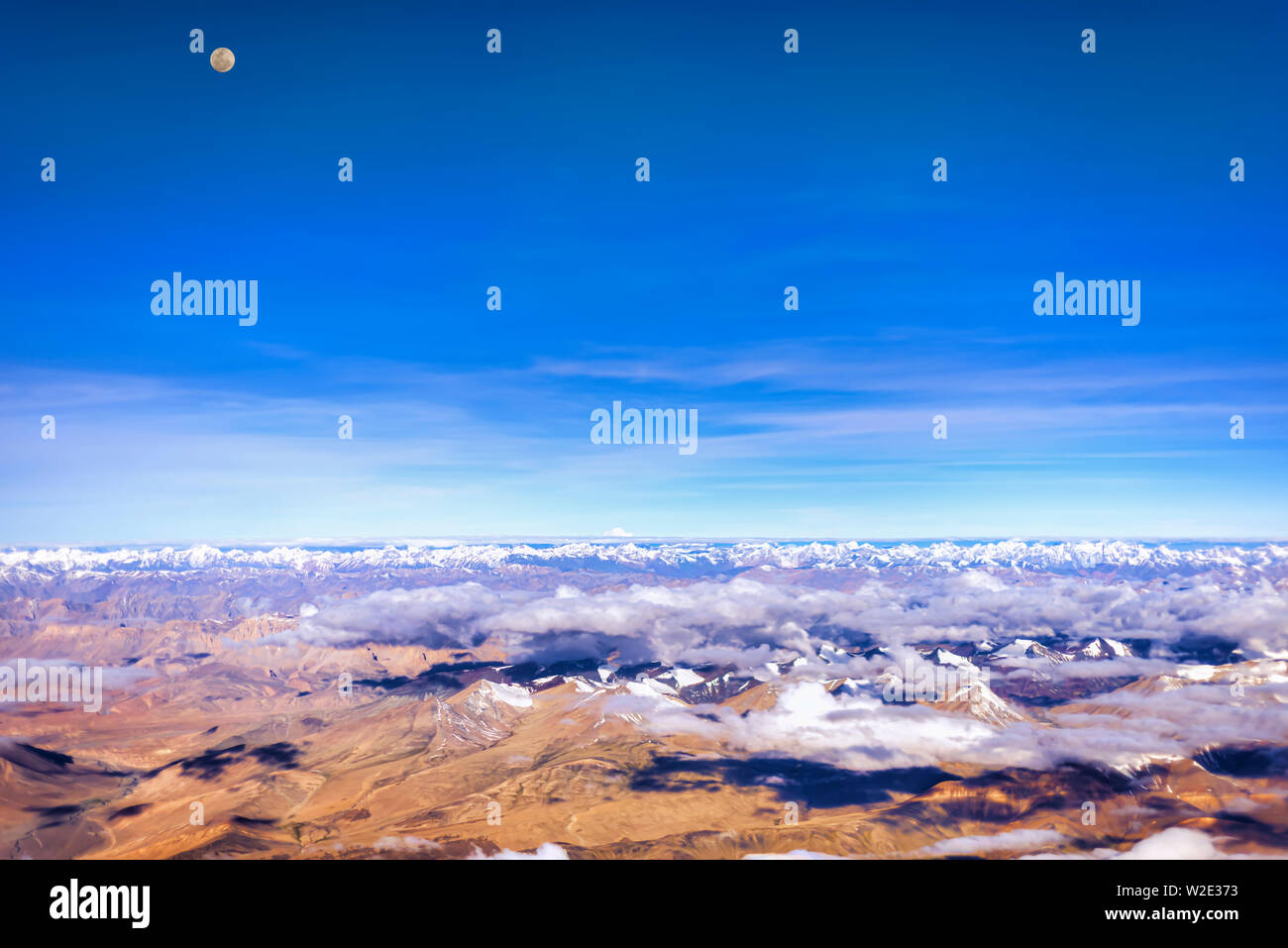 Full moon over the barren mountains of the Zanskar range of inner ...