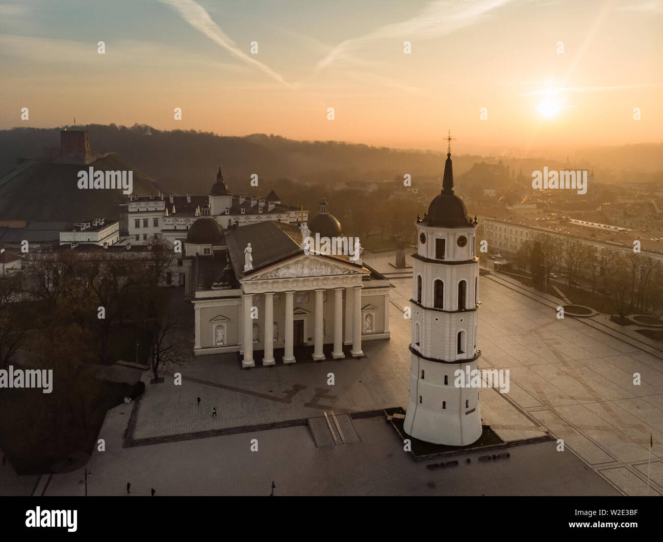 Aerial view of The Cathedral Square, main square of Vilnius Old Town, a ...