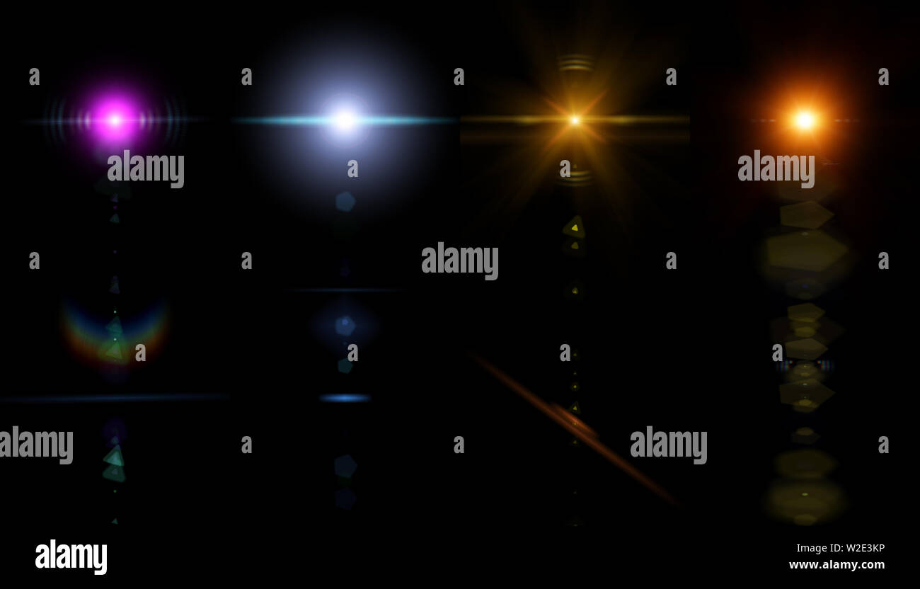 collage with colorful bright stars and Rays on black background Stock ...