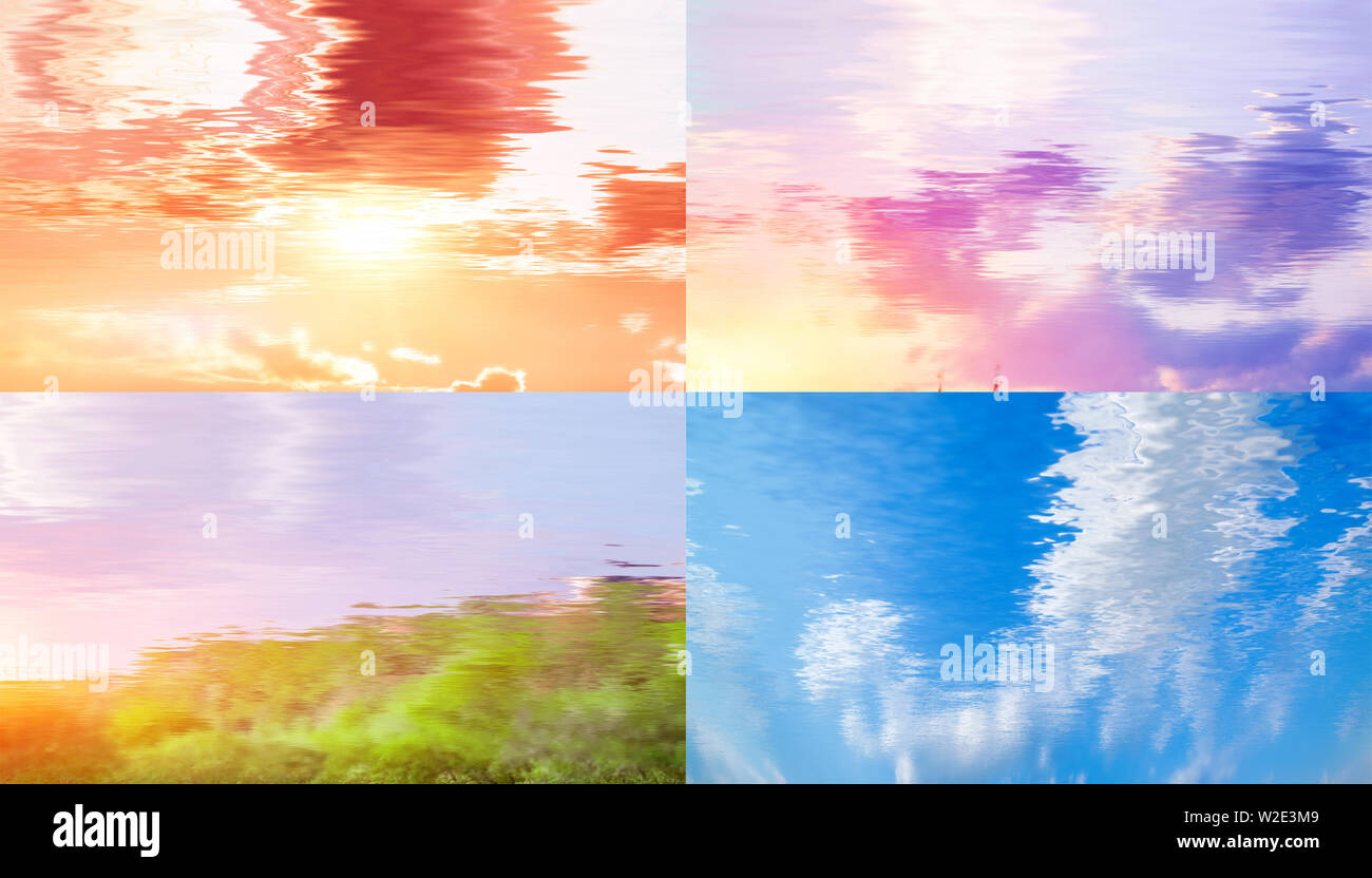 four natural landscapes reflected in water Stock Photo - Alamy