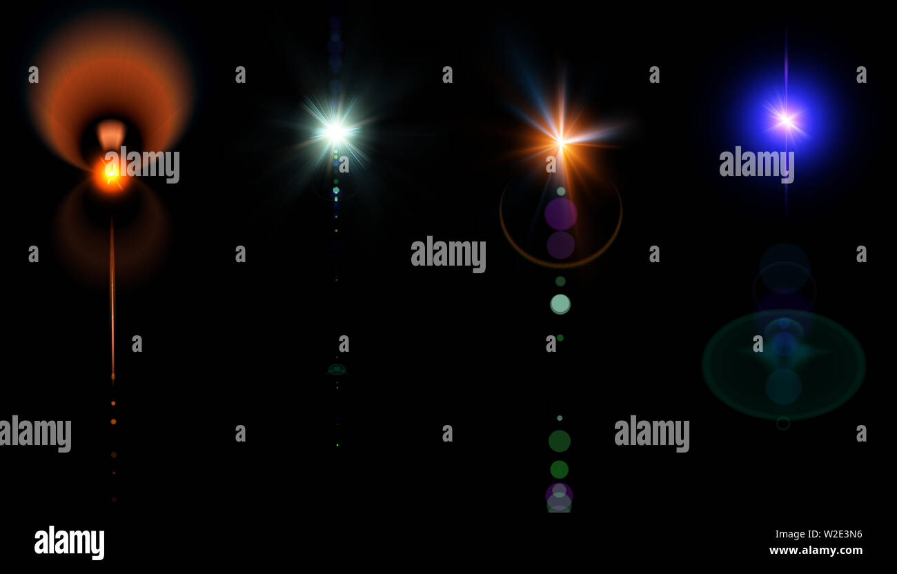 collage with colorful bright stars and Rays on black background Stock ...