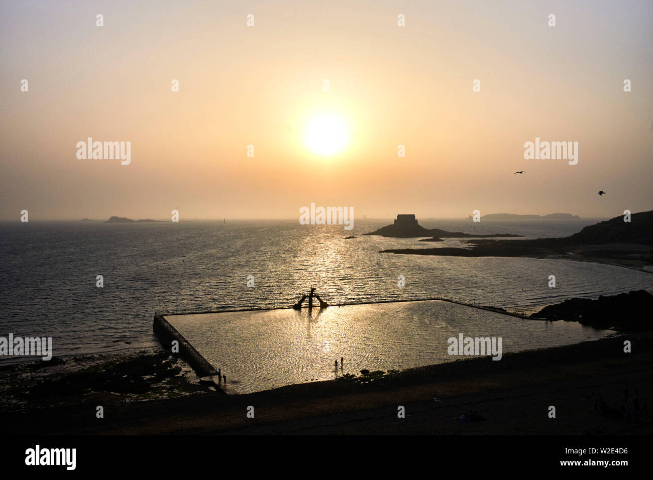 Seaside tidal swimming pool viewed from the walls at St Malo, Brittany ...