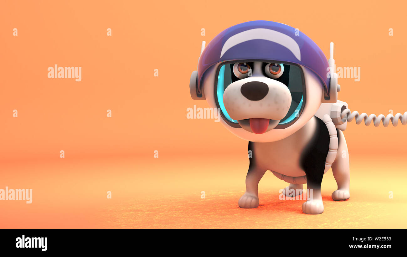 Cute puppy dog wears spacesuit while exploring Mars, 3d illustration ...