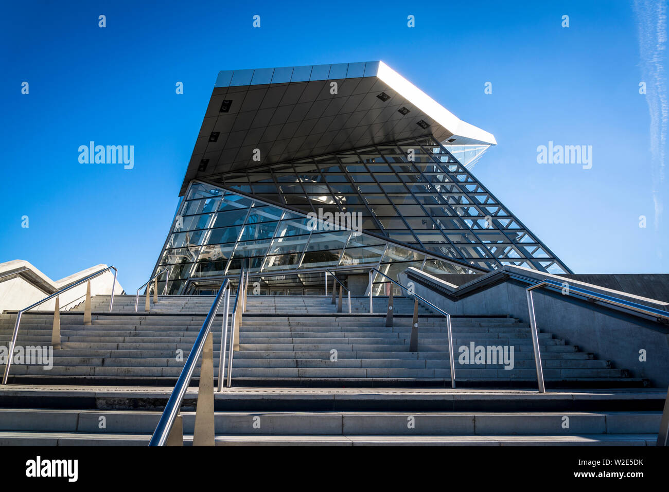 Entrance facade of the Confluence Museum, a science centre and ...