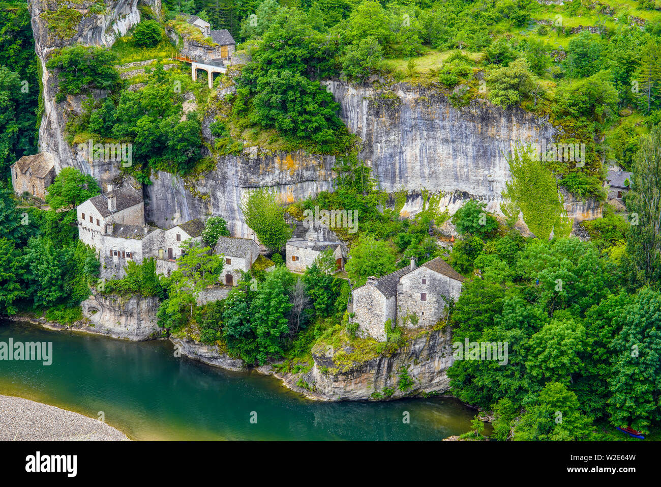 Chateau and abandoned village of Castelbouc by River Tarn, commune ...