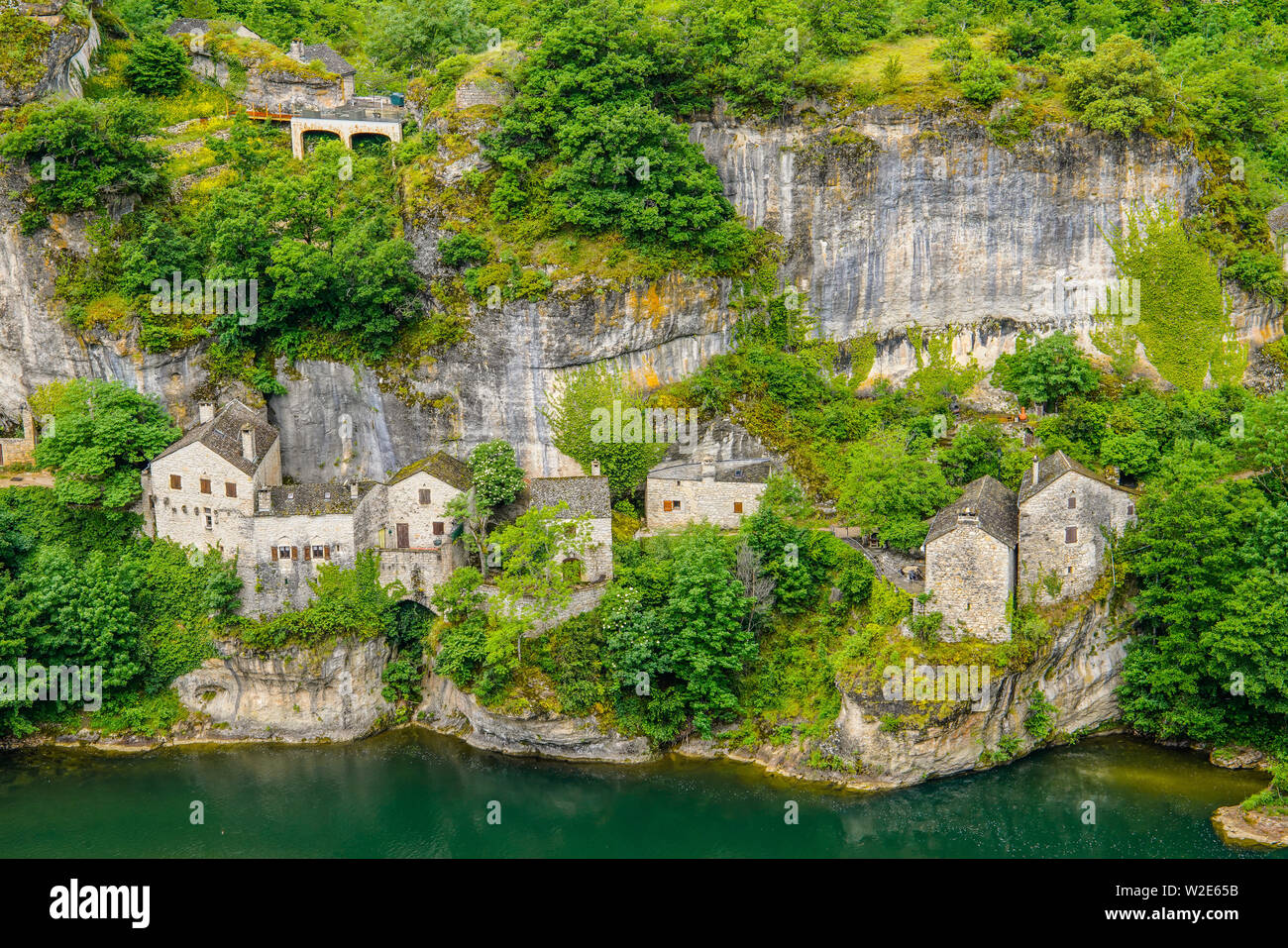 Chateau and abandoned village of Castelbouc by River Tarn, commune ...
