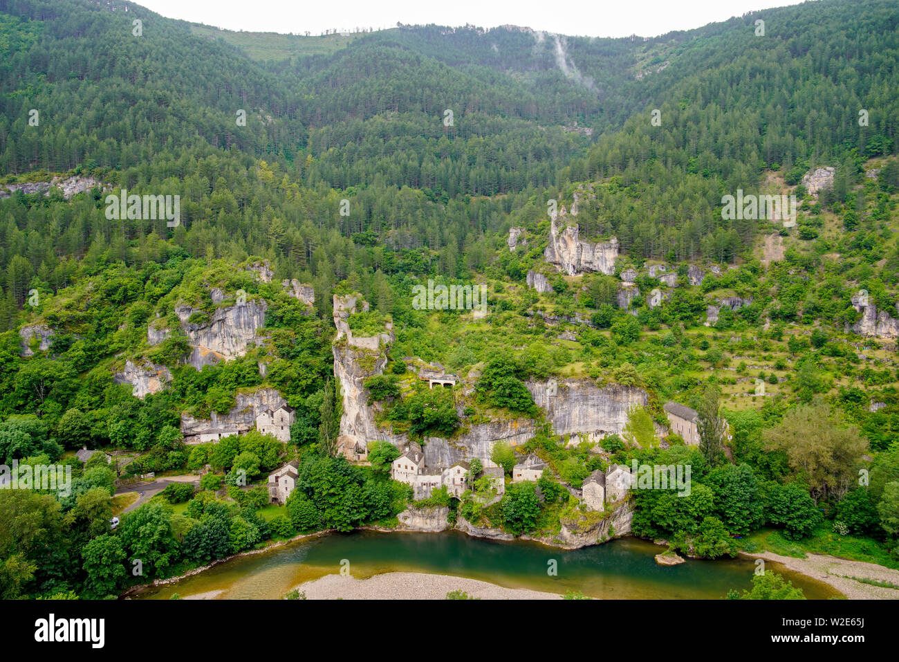 Chateau and abandoned village of Castelbouc by River Tarn, commune ...