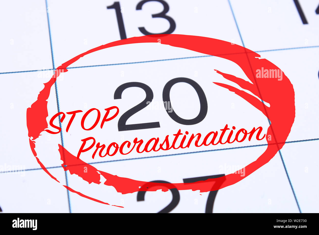 Procrastination, delay and urgency concept. Calendar with the date ...