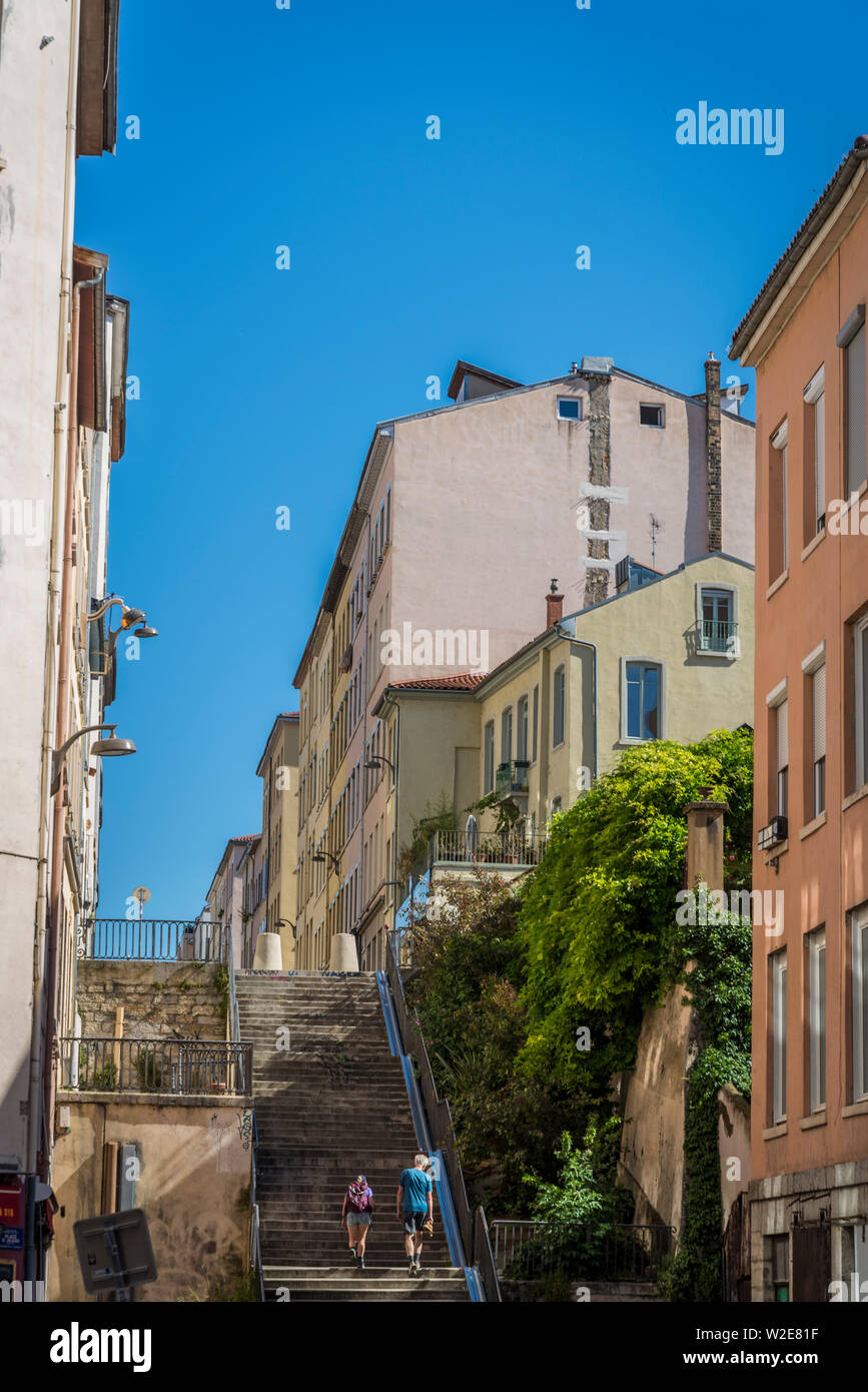 Steep stairs in La Croix-Rousse district, formerly silk manufacturers ...