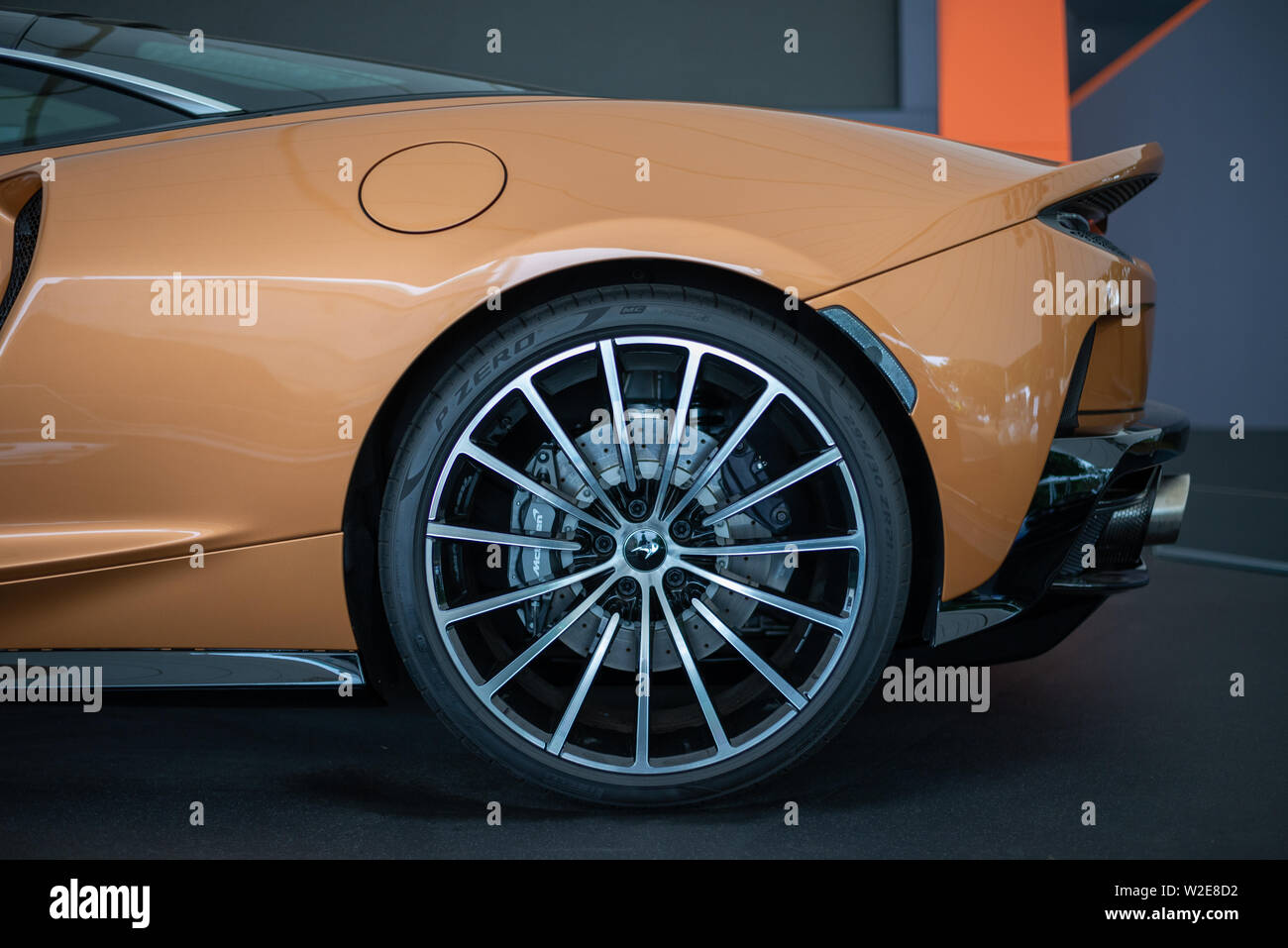 Rear wheel detail of the new McLaren GT grand tourer super car launched ...