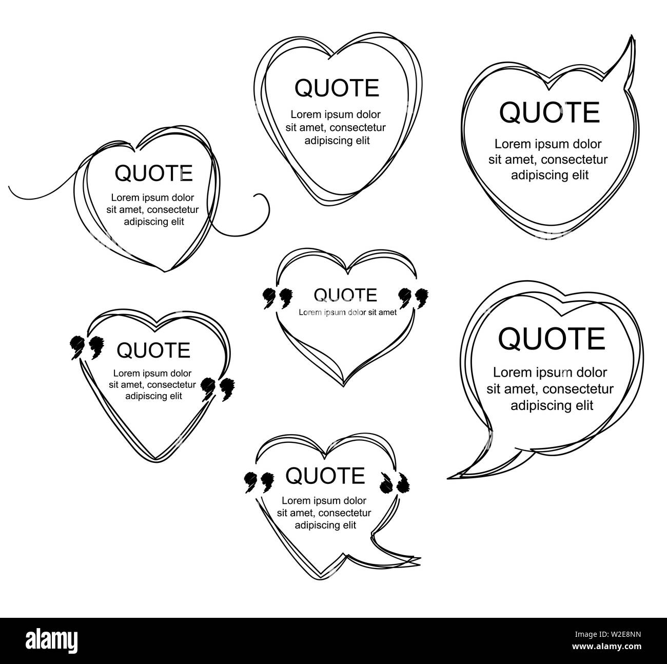 Vector collection of scribbled comic heart-shaped speech bubbles with ...