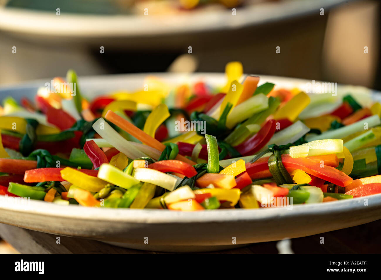 Colourful vegetable slide to lind shape bundle together and arranged ...