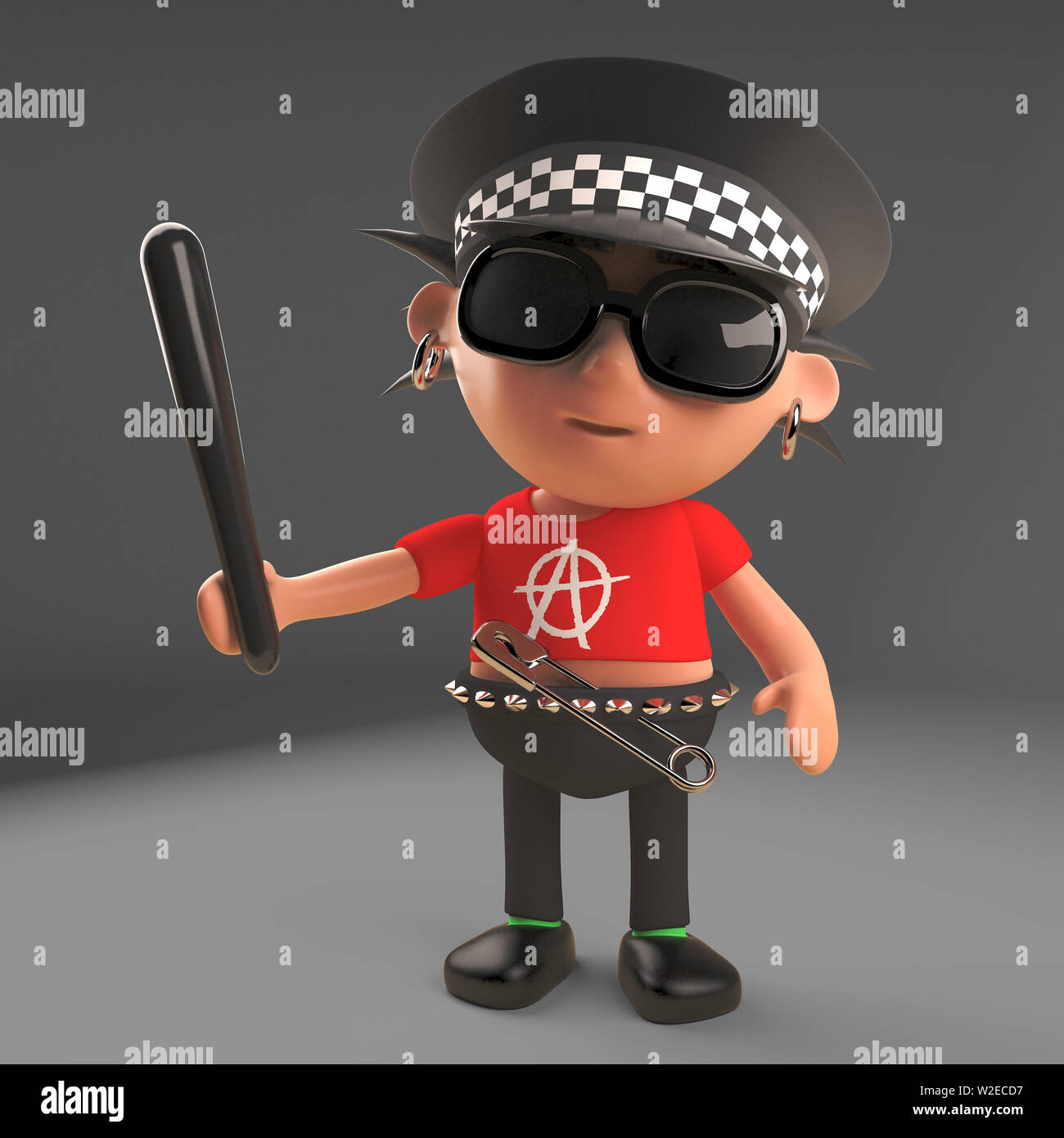 Law abiding punk rocker character dressed as a policeman with truncheon ...
