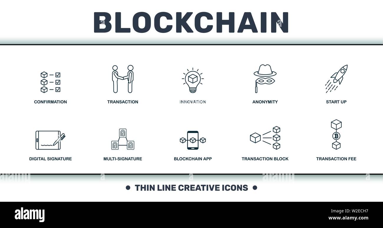 Blockchain set icons collection. Includes simple elements such as ...