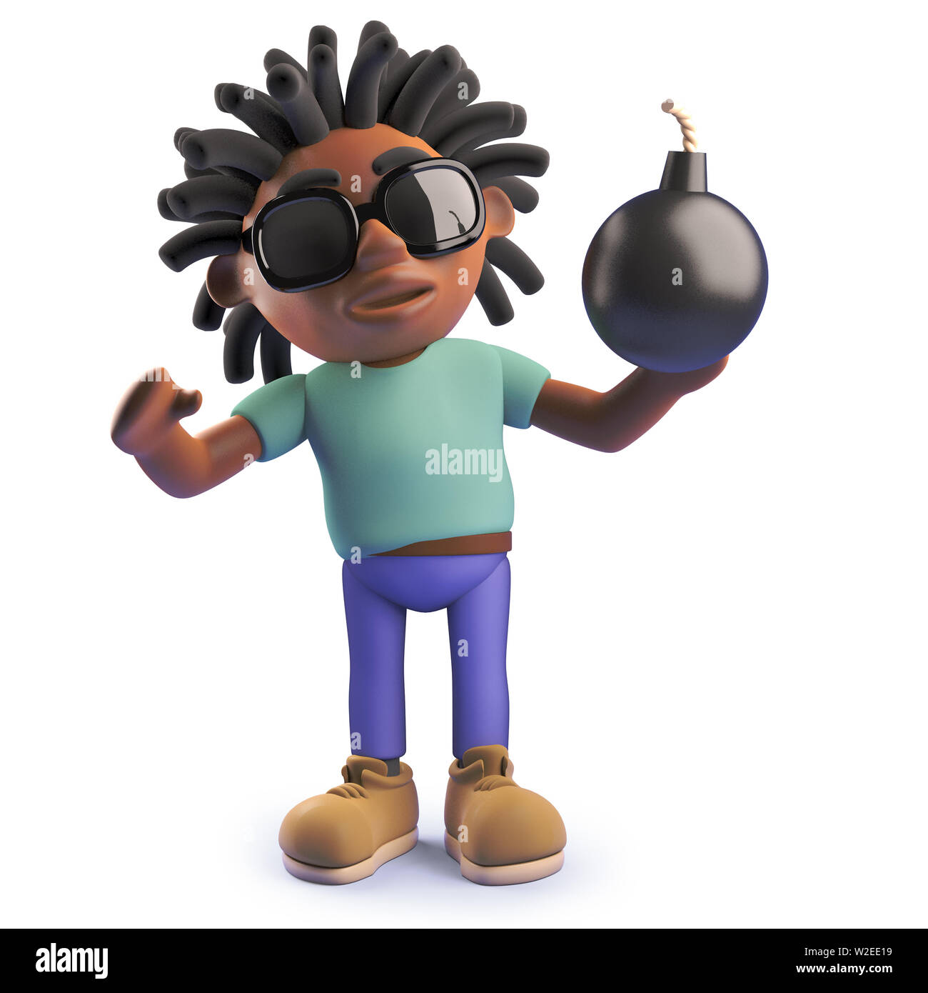 A rendered image of a cool black African rastafarian holding a bomb, 3d ...