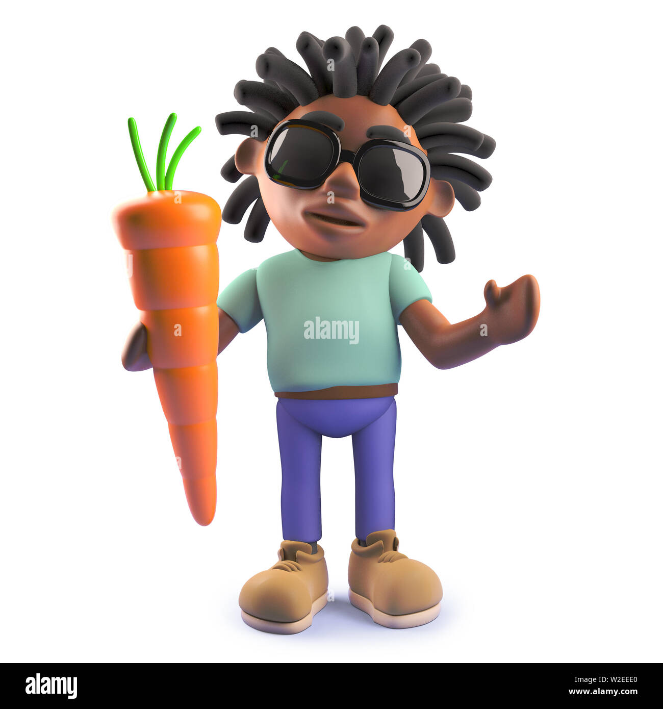 Cool cartoon black rastafarian man holding an organic carrot, 3d ...