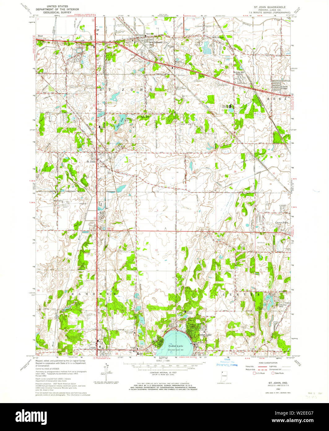 USGS TOPO Map Indiana IN St John 160308 1962 24000 Restoration Stock ...