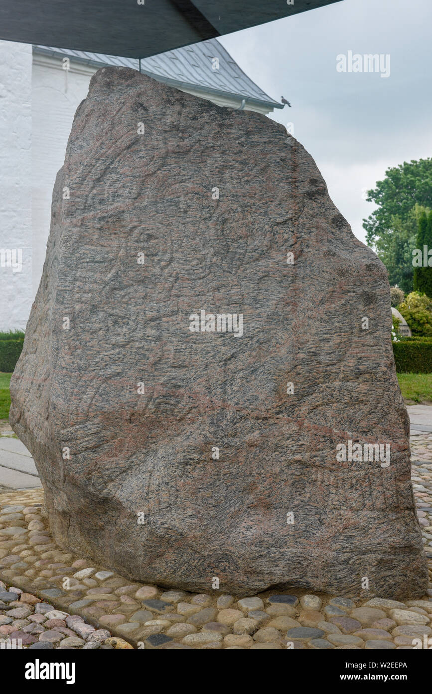 Stone petroglyph of the Viking archaeological site at Jelling in ...