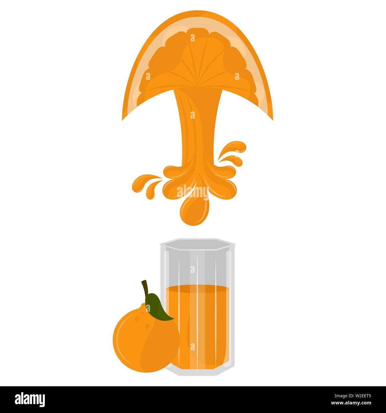Orange juice glass and a slice of orange dripping juice - Vector Stock ...