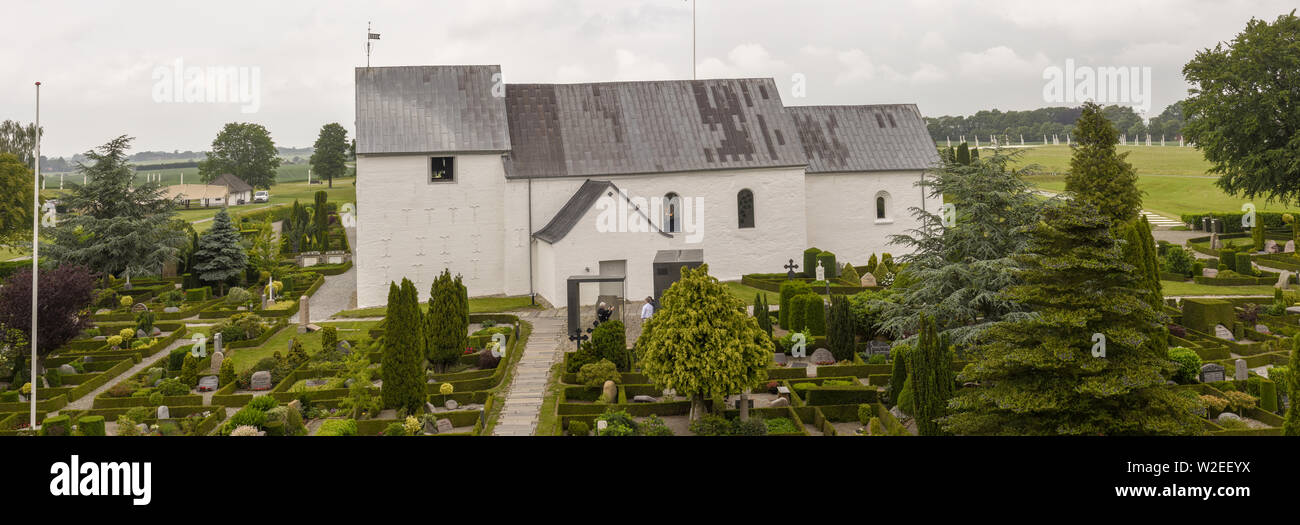 Jelling, Denmark - 20 June 2019: people visiting the church of Jelling ...