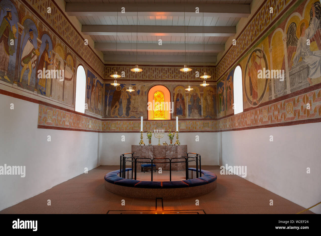 Jelling, Denmark - 20 June 2019: the interior of the church at Jelling ...