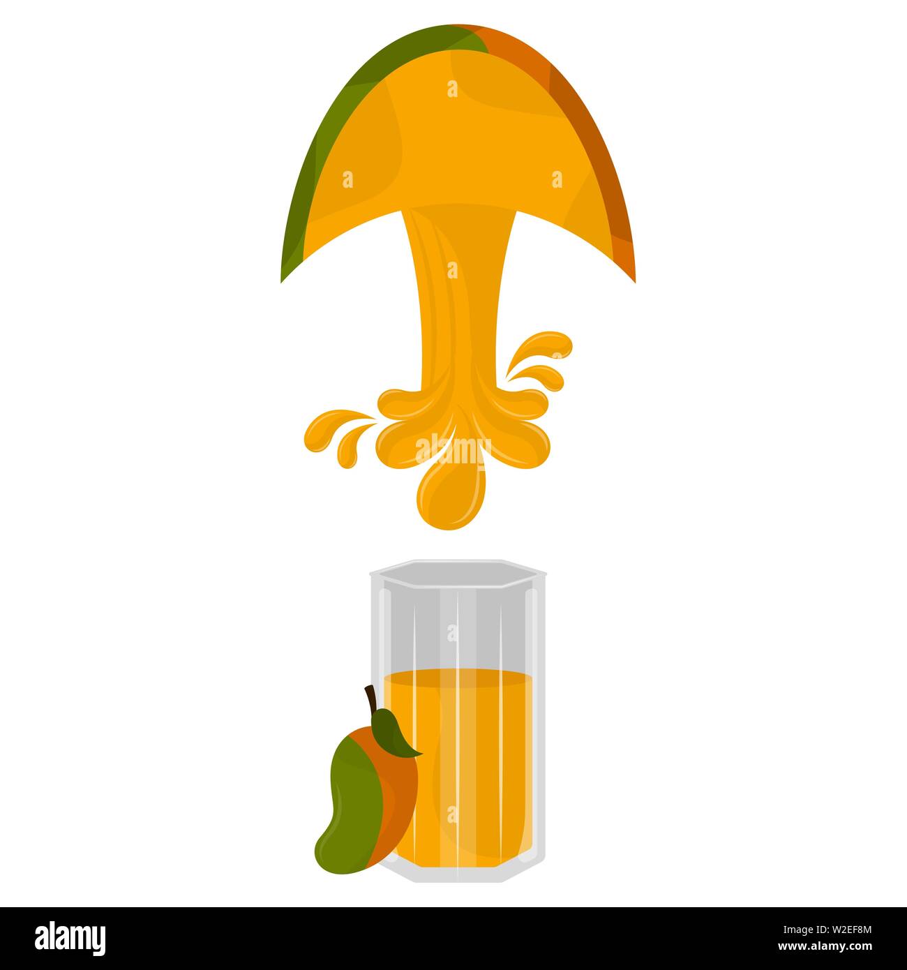 Mango juice glass and a slice of mango dripping juice - Vector Stock ...