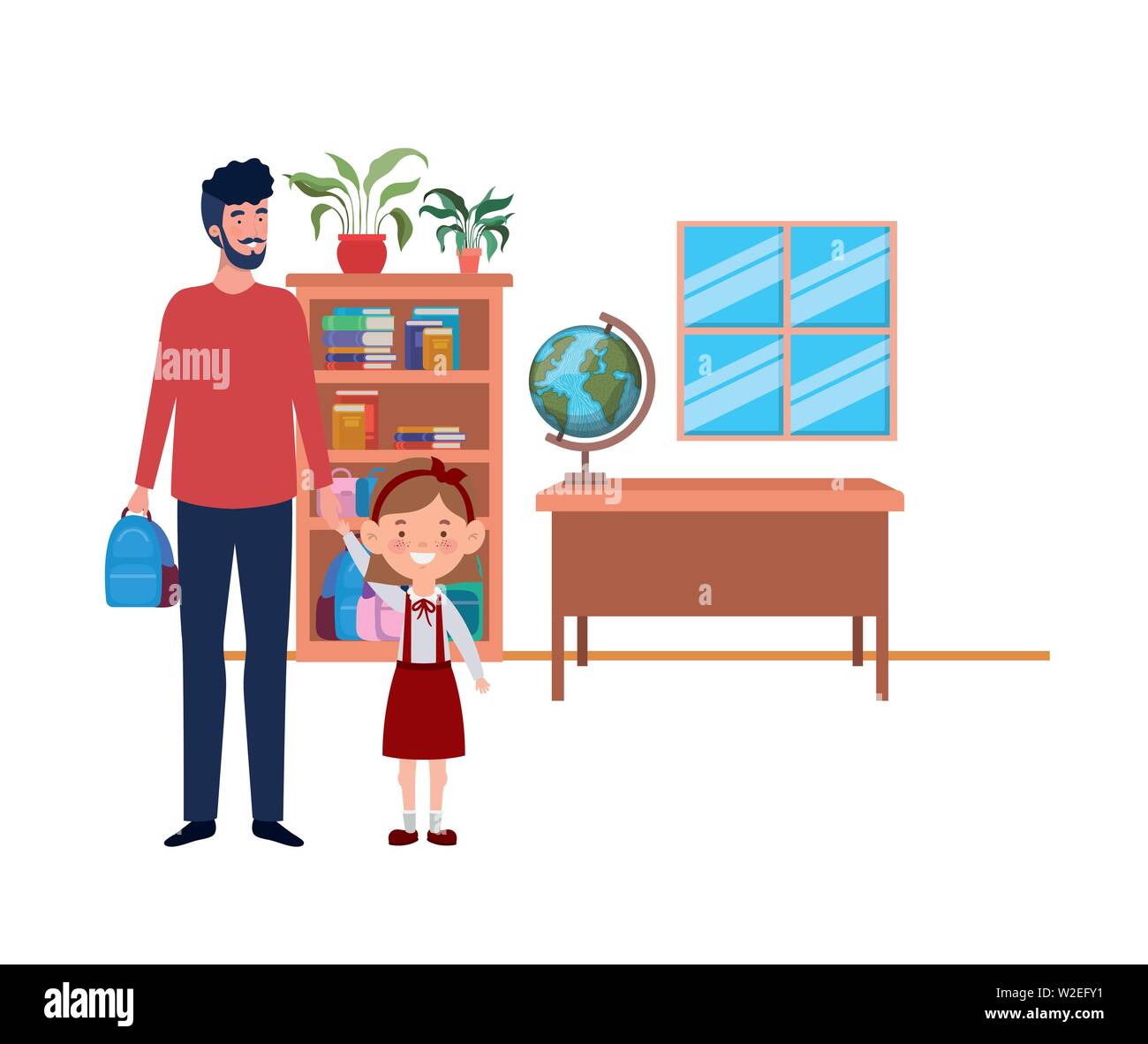 Dad and daughter and classroom Stock Vector Images - Alamy