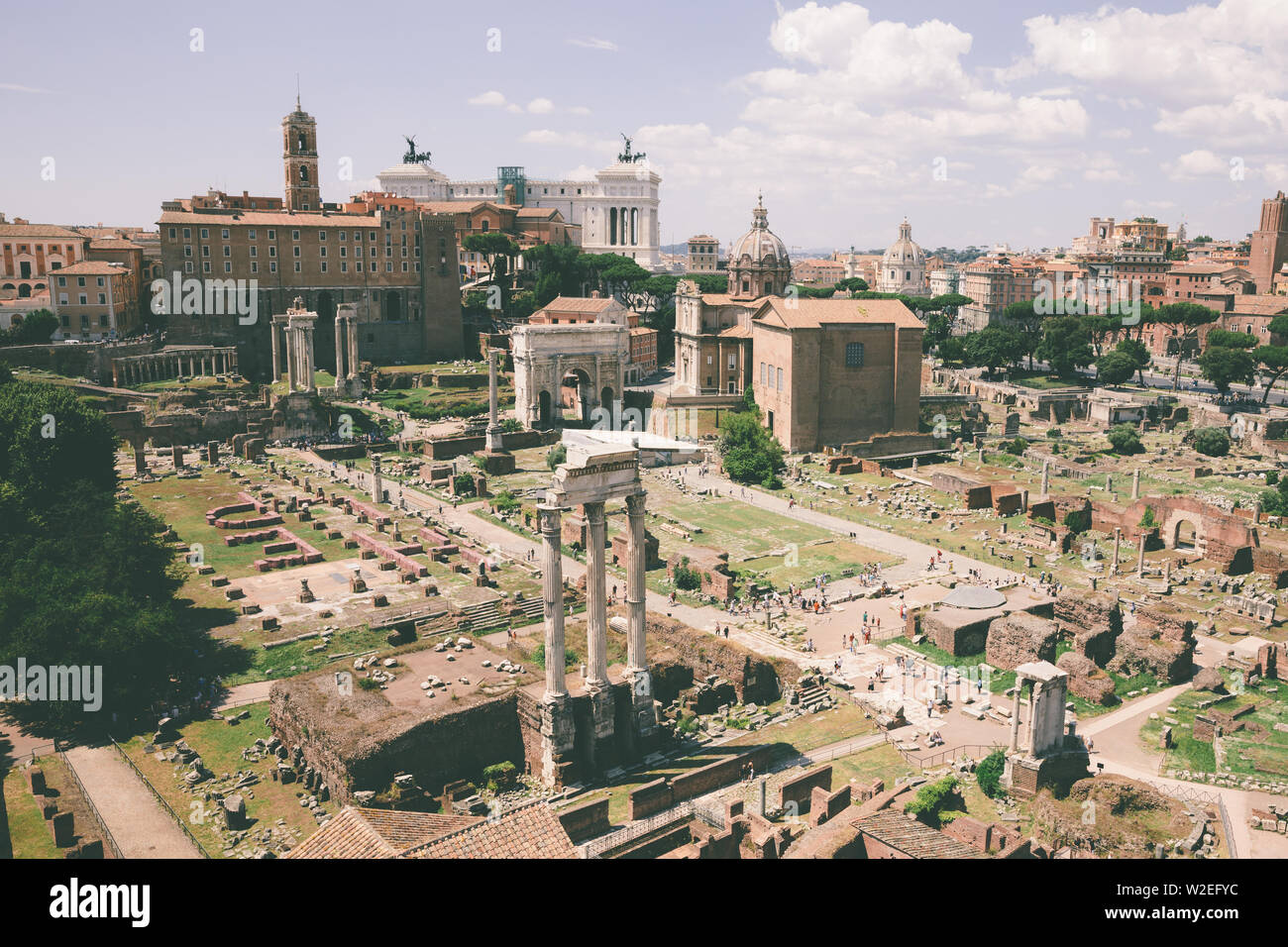 Panoramic view of Roman forum, also known by Forum Romanum or Foro ...