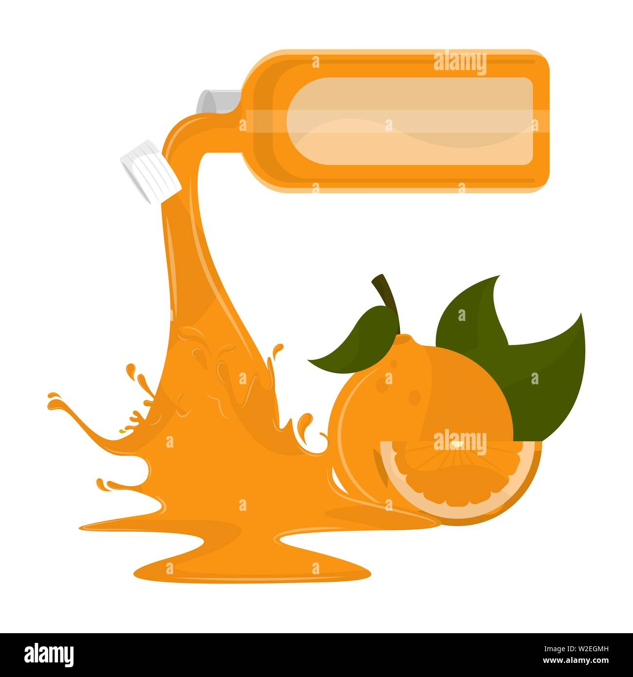 Bottle spilling orange juice and a fruit - Vector Stock Vector Image ...