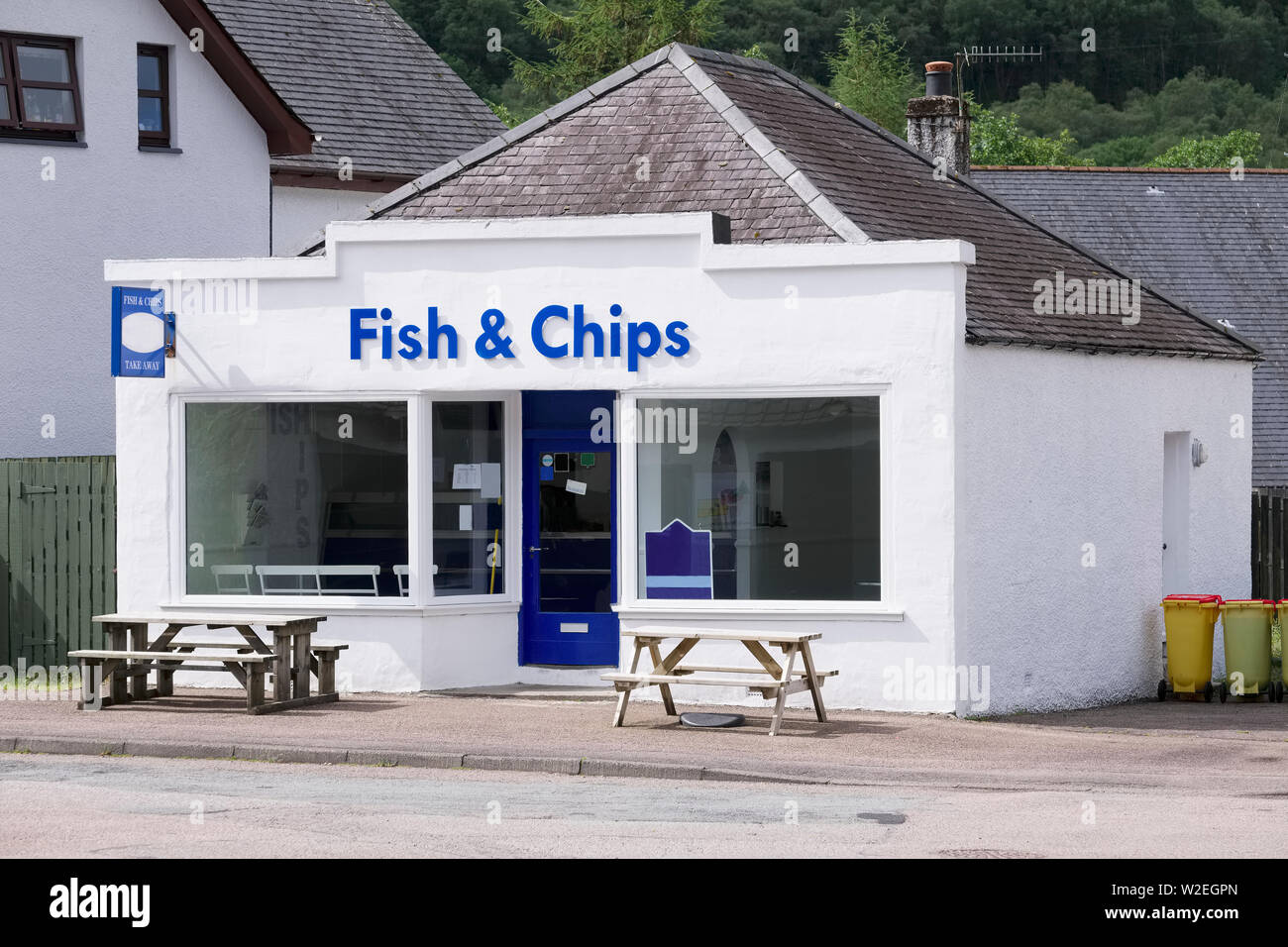 Fish and chips shop cafe takeaway sign uk Stock Photo - Alamy