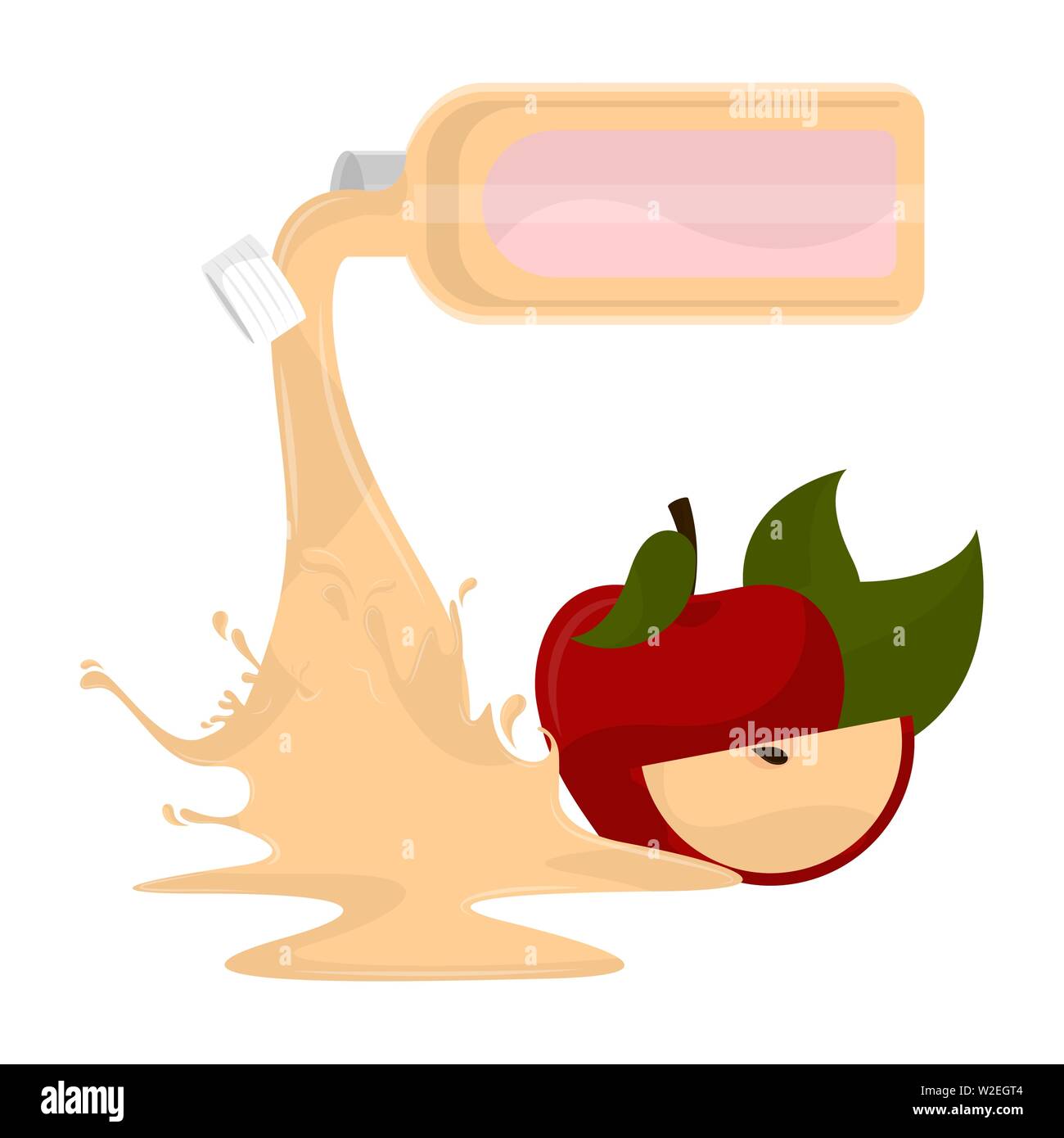 Bottle spilling apple juice and a fruit - Vector Stock Vector Image ...