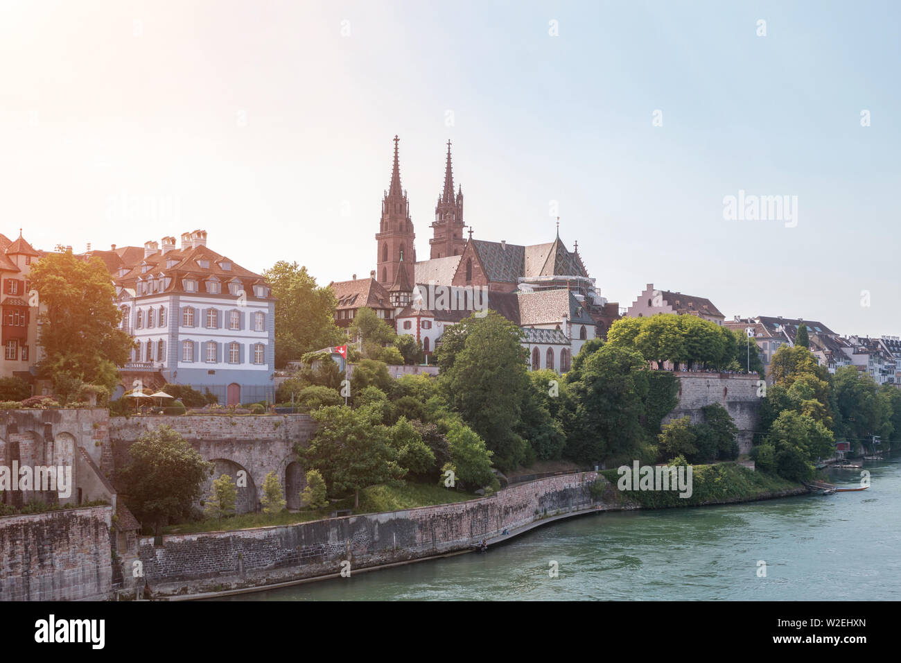 Basel, Switzerland - June 23, 2017: View on Basel city and river Rhine ...
